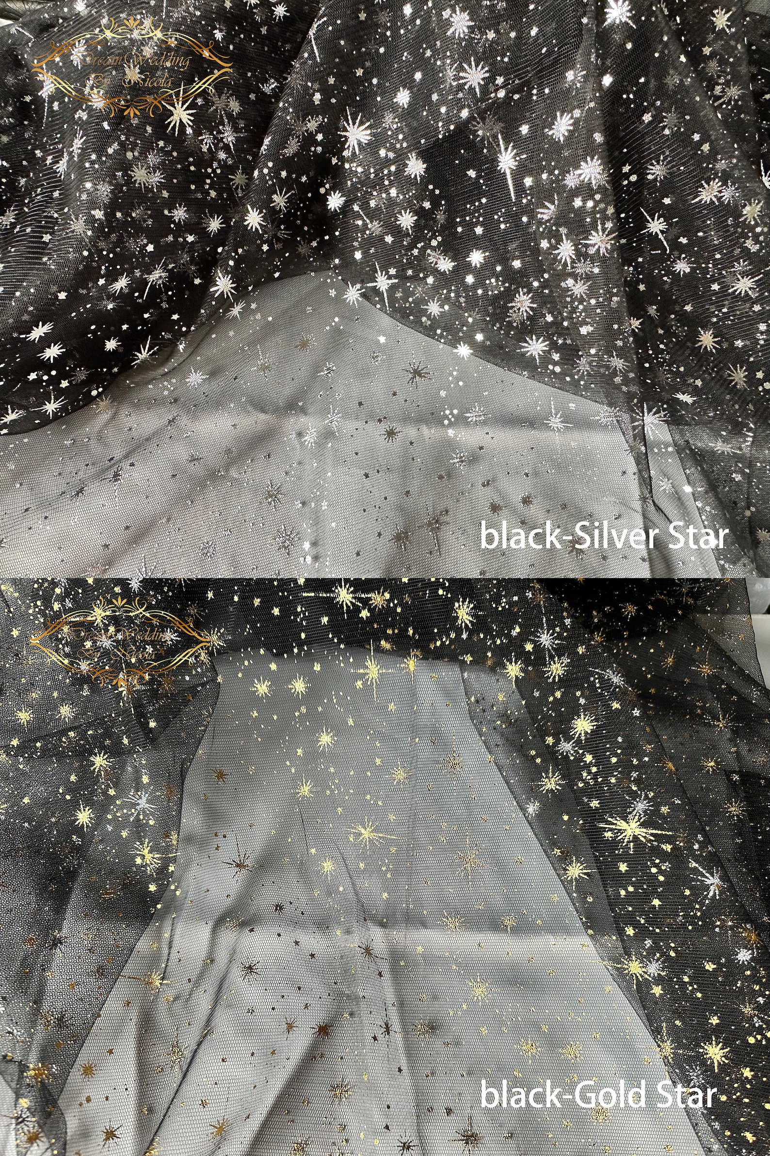 Sparkling Silver Stars Black Cathedral Wedding Cape Train Stars With ...