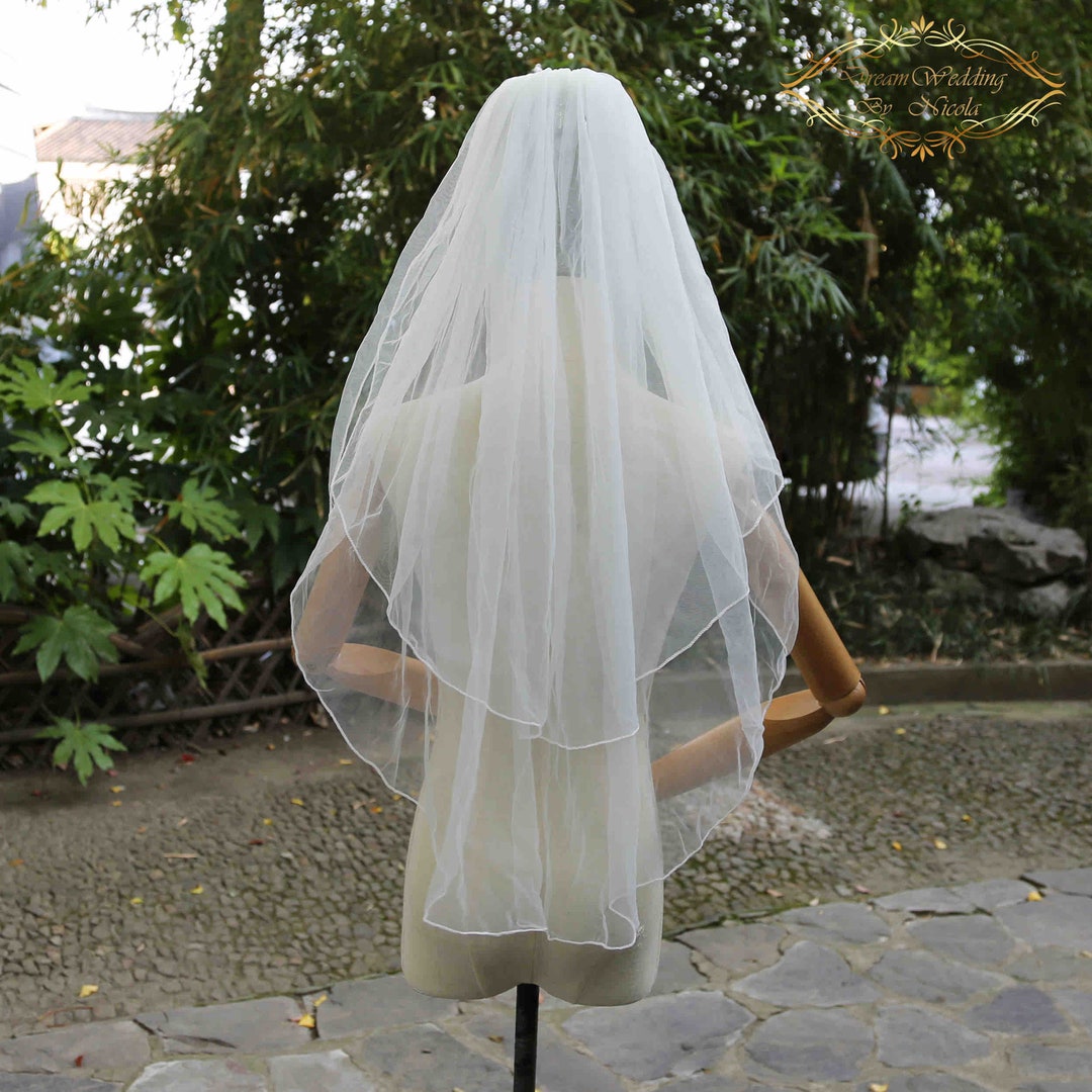 Waist Length Wedding Veil Bridal Short Veil Ivory 2 Layer Waist Veil ...