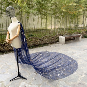 Enchanted Nights Navy Blue Pearl Cathedral Length Wedding Veil With ...