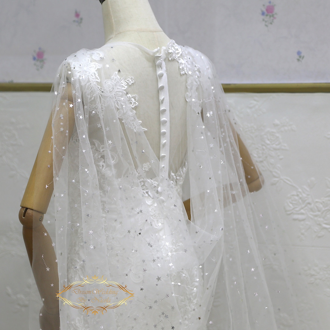 New // Silver Sparkling Constellation Cape Light Ivory Bridal Wedding ...