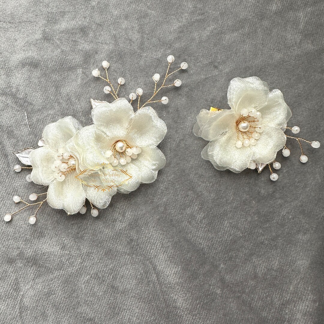 Exquisite Handmade Flower Wedding Hair Clips, Handmade Organza Wedding ...