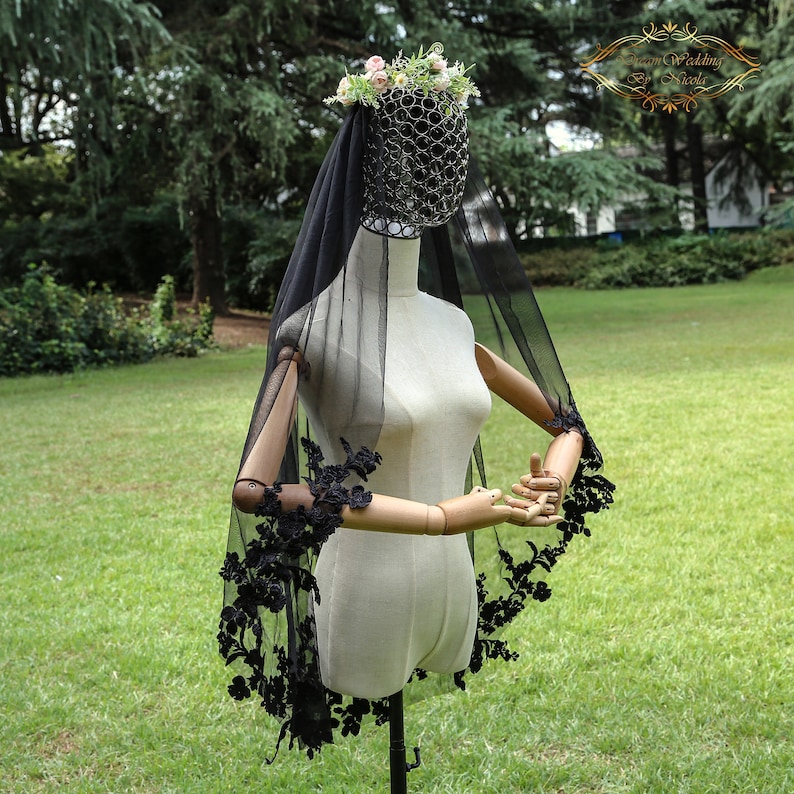 New Ballet Bridal Veil With Black Lace Wedding Dress Fingertip - Etsy