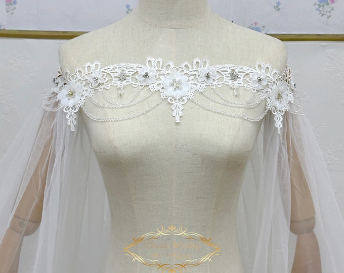 Chapel Cape / Ruffle Wedding Cape / Wedding Cape Veil / Tulle Cape ...