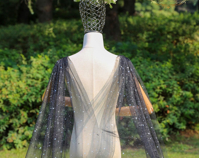 Starry Night Draped Wedding Cape Veil Stars Bridal Cape Celestial ...