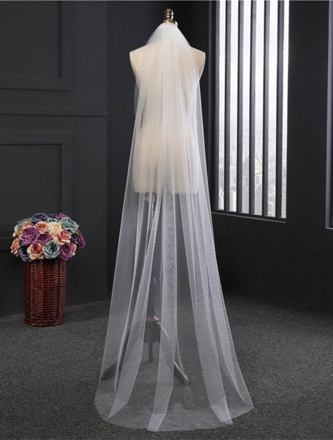 One Layer Floor Wedding Veil Ivory Veil Black Wedding Veil Bridal Veil ...