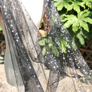 Sparkling Silver Stars Black Cathedral Wedding Cape Train Stars With ...