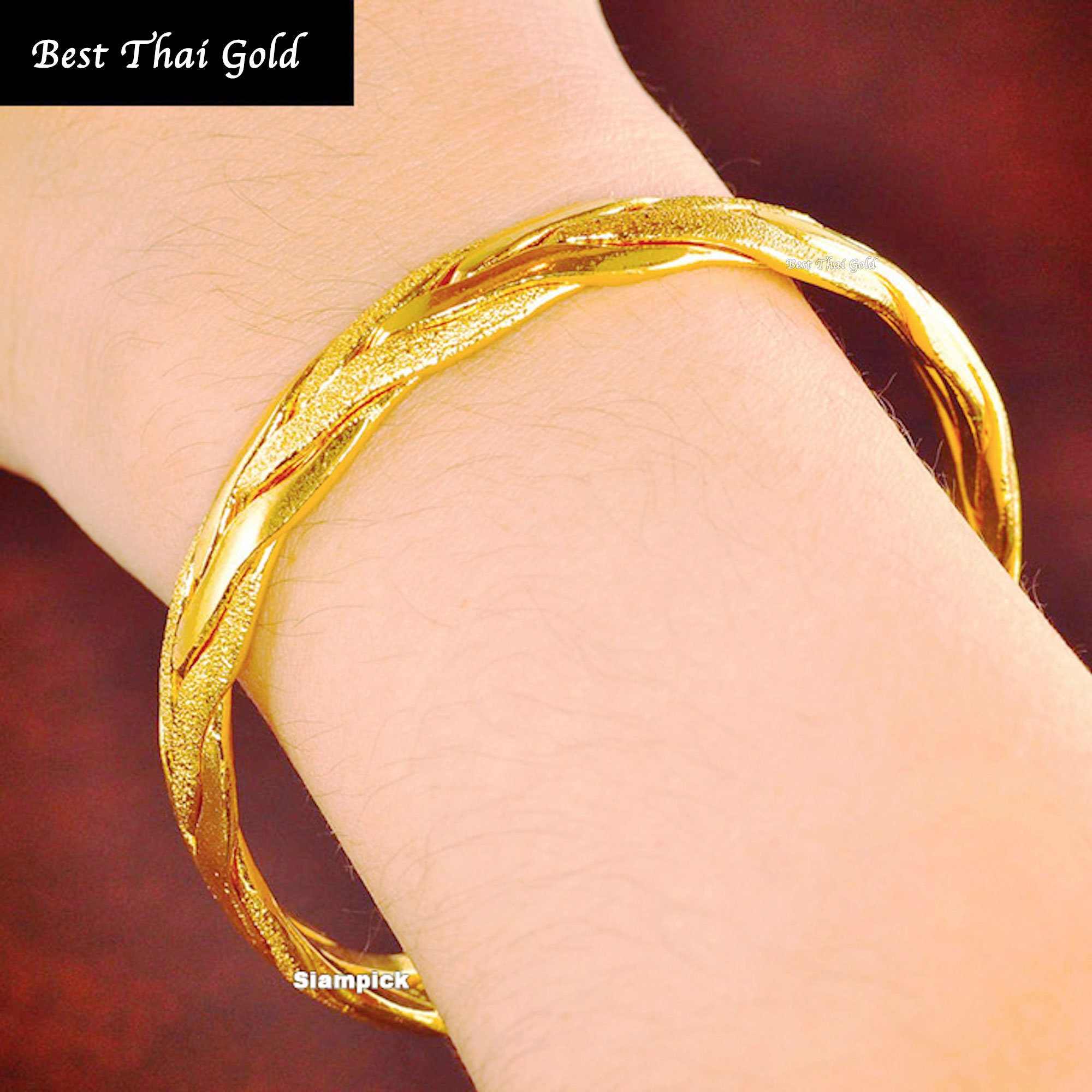 Braid 24K Gold Plated Bangle, Delicate Bracelet: Handmade Thailand ...