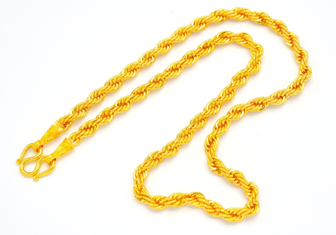 24K Gold Plated Rope Chain Necklace: Thai Jewelry Baht Chain, 20 Inch ...