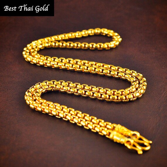 Box Link Chain Necklacethailand Jewelrybaht Gold - Etsy