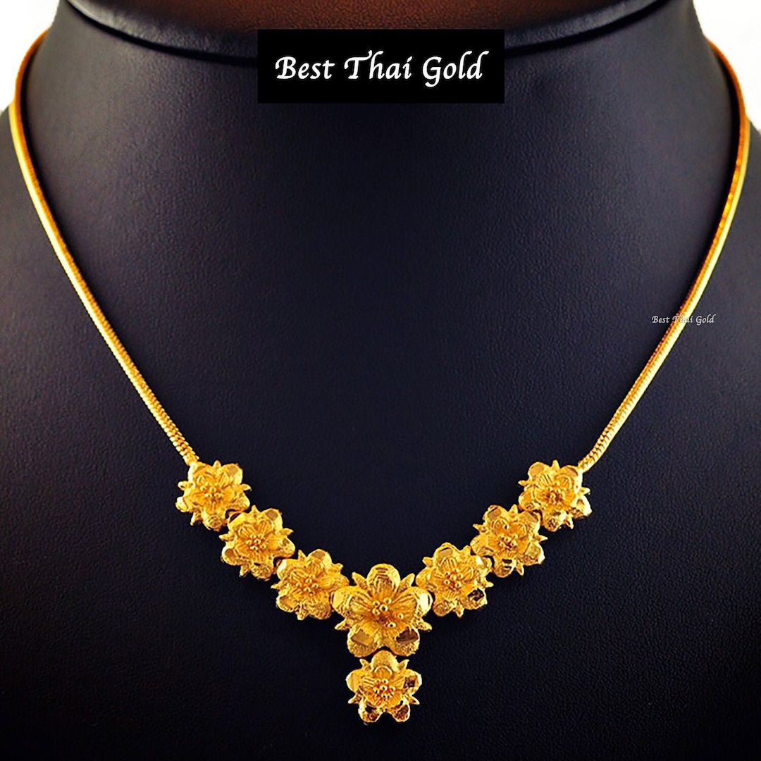 Flower Gold Necklace thailand Jewelry y Necklace wedding Jewelry baht Chain 22K 24K Yellow Gold Plated gold Jewelry Women birthday Gift Etsy