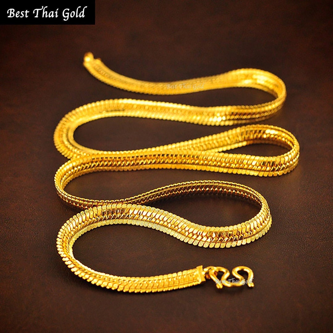 24K Gold Plated Herringbone Chain - Thai Amulet Necklace - Etsy