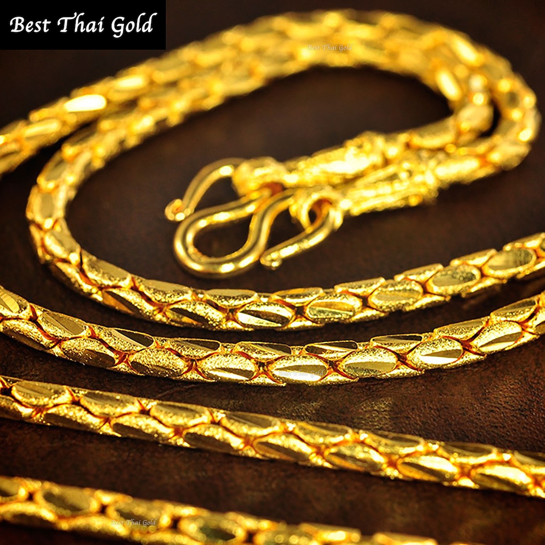 Amulet Men's Necklace, Baht Chain 24K Yellow Gold Plated Necklace, Thai ...