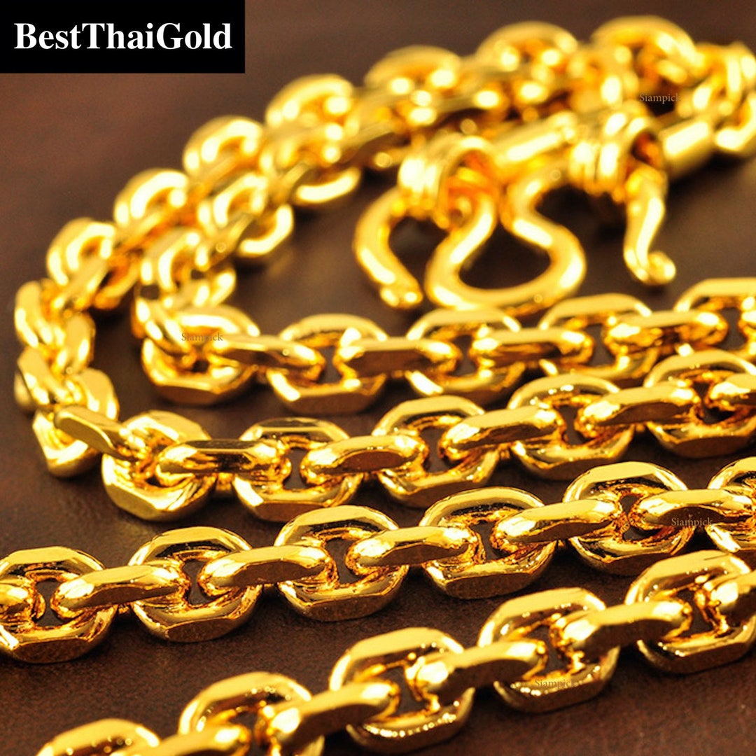 Gift for Dad,shiny Cable Chain,baht Chain 22K 24K Yellow Gold Plated ...