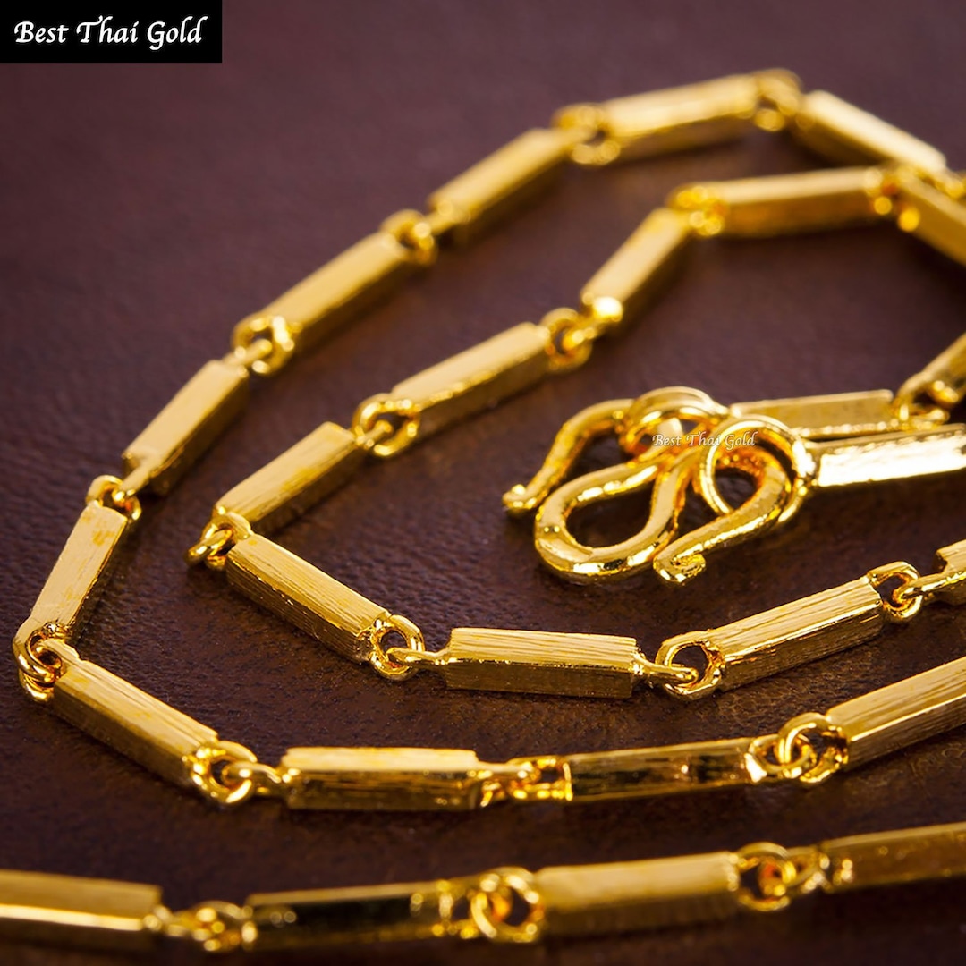 Tiny Bar Link Chain,thai Gold Jewelry,baht Chain 22K 24K Yellow Gold ...