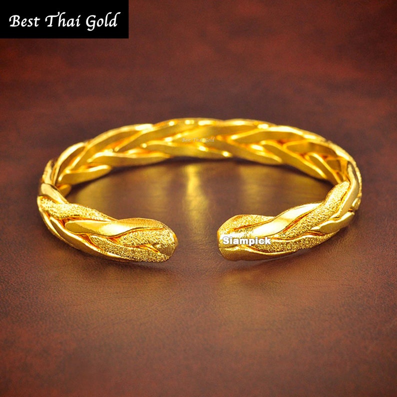 Braid 24K Gold Plated Bangle, Delicate Bracelet: Handmade Thailand ...