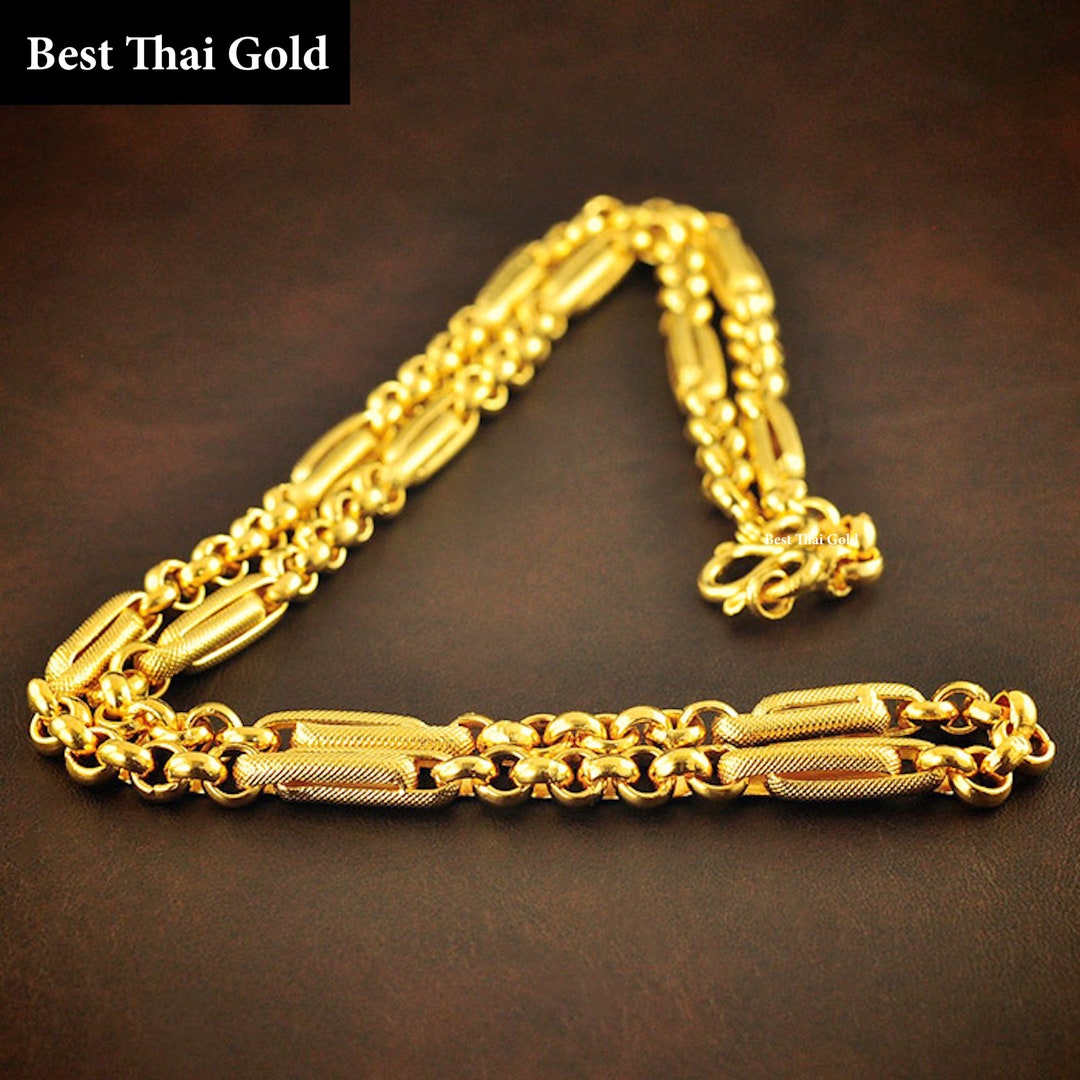 20",bar Link Chain Necklace,rolo Chain,22k 24K Yellow Gold Plated ...