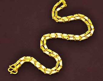 24K Thai Baht Gold Angular Box and Chain Link Necklace 30g - Etsy