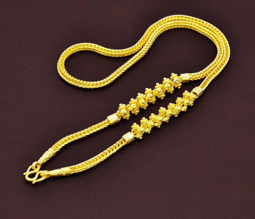 24K Yellow Gold Plated Necklace: Thai Baht Chain, Vintage Style - Etsy