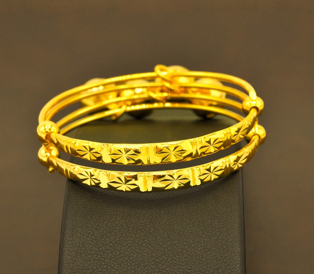 24K Yellow Gold Plated Baby Anklets With Bells: Thai Jewelry, Baht Gold ...