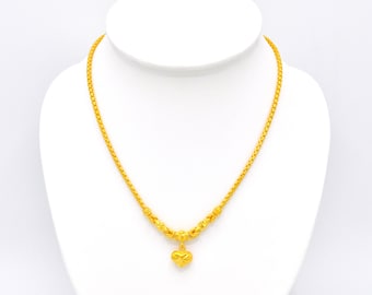 18 thai Gold Jewelry heart Charm Necklace baht Chain 22K 24K Yellow Gold Plated Necklace asia Gold Jewelry handmade Jewelry christmas Gifts Etsy