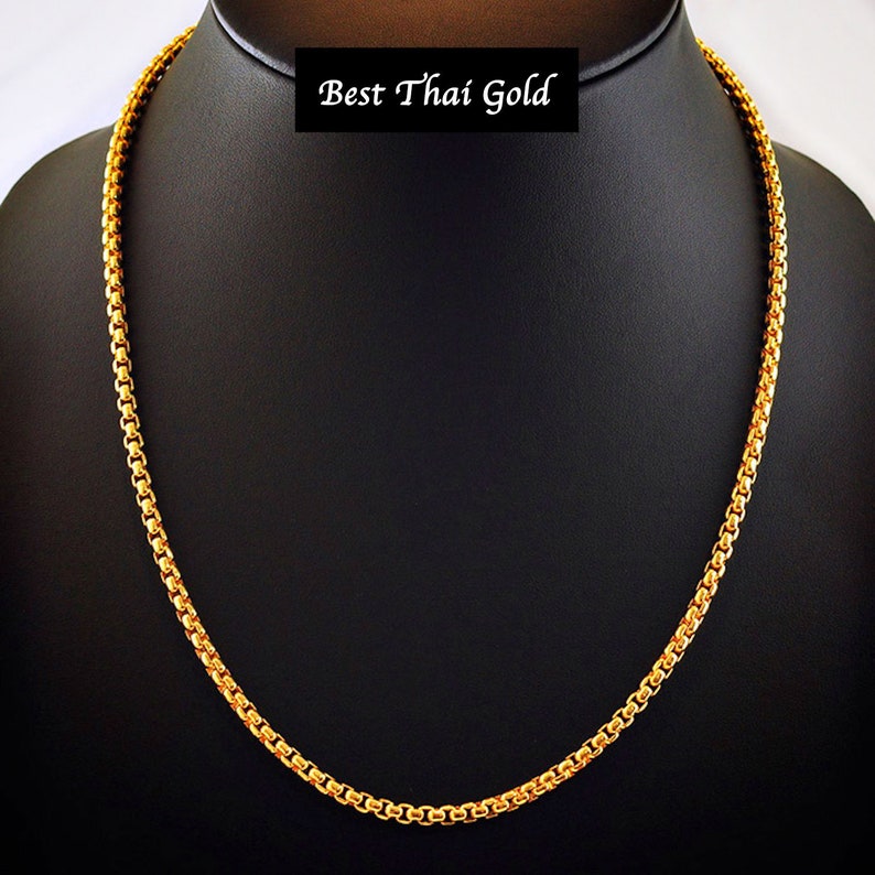 Shiny Box Chain,24k Yellow Gold Plated Amulet Necklace: Thai Jewelry ...