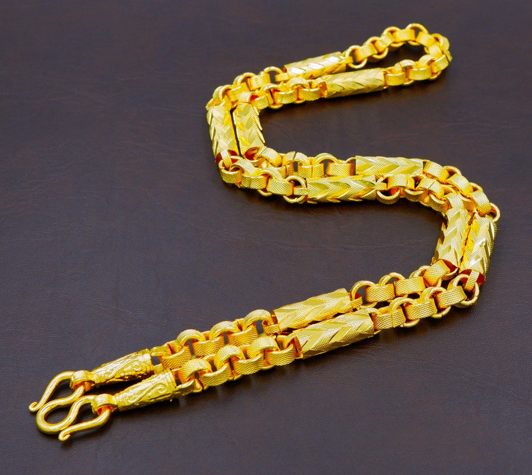 Thailand Gold Necklace,rolo Chain,baht Chain 24k,yellow Gold Plated ...