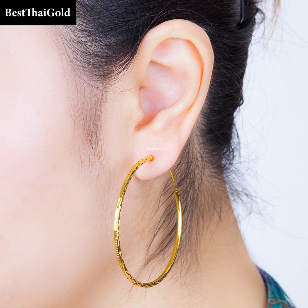 Earrings Gold Hoop,gold Dangle Earrings,hoop Earrings,thai Gold Jewelry ...