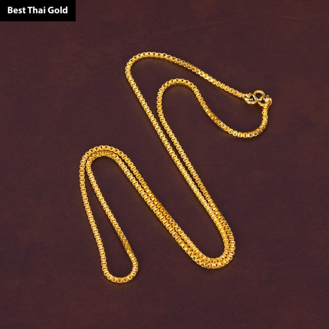 Tiny Box Chain Necklace,thailand Jewelry,baht Chain 22K 24K Yellow Gold ...