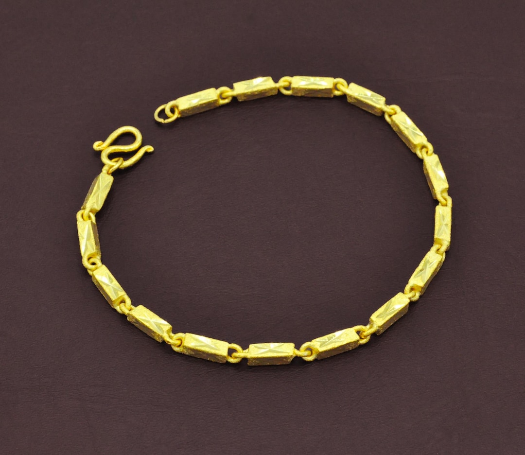 24K Gold Plated Bar Link Bracelet: Thai Baht Chain Jewelry - DDP ...