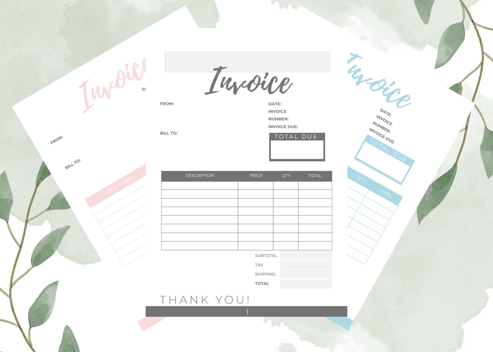 Invoice Template Printable and Editable Invoice PDF WORD Custom Order ...