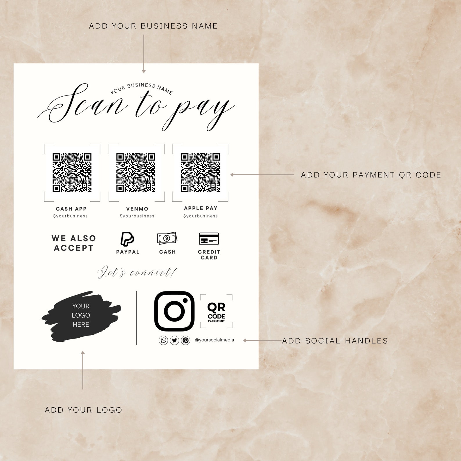 Editable QR Code Sign Scan to Pay Template Payment Sign Printable QR ...