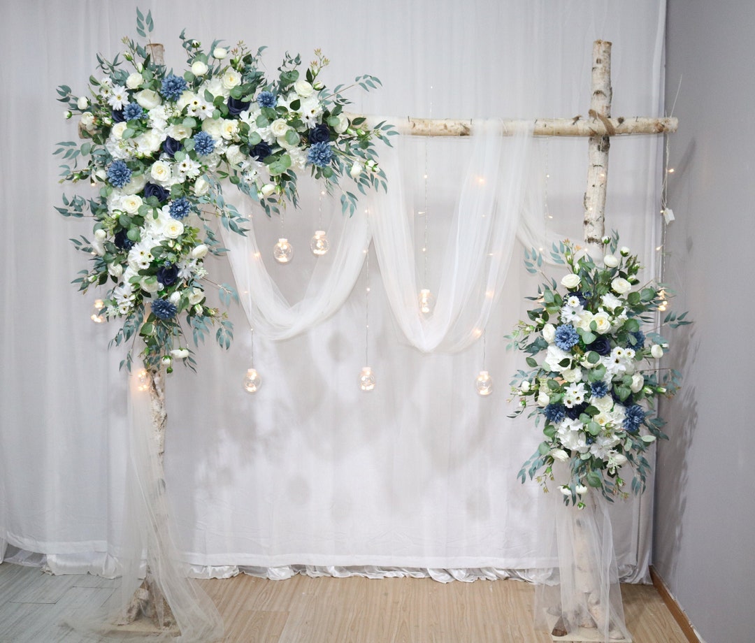 Navy Blue, Dusty Blue, White Flower Arch for Wedding, Dusty Blue ...