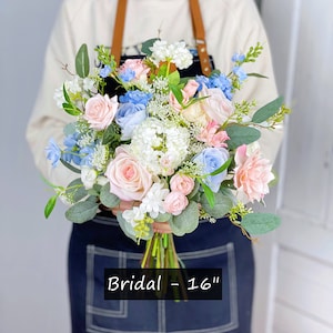 Boho Bridal Bouquet, Blush Pink and Blue Wedding Bouquet, Wedding ...