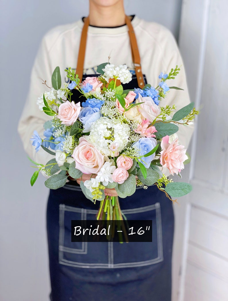 Boho Bridal Bouquet, Blush Pink and Blue Wedding Bouquet, Wedding ...