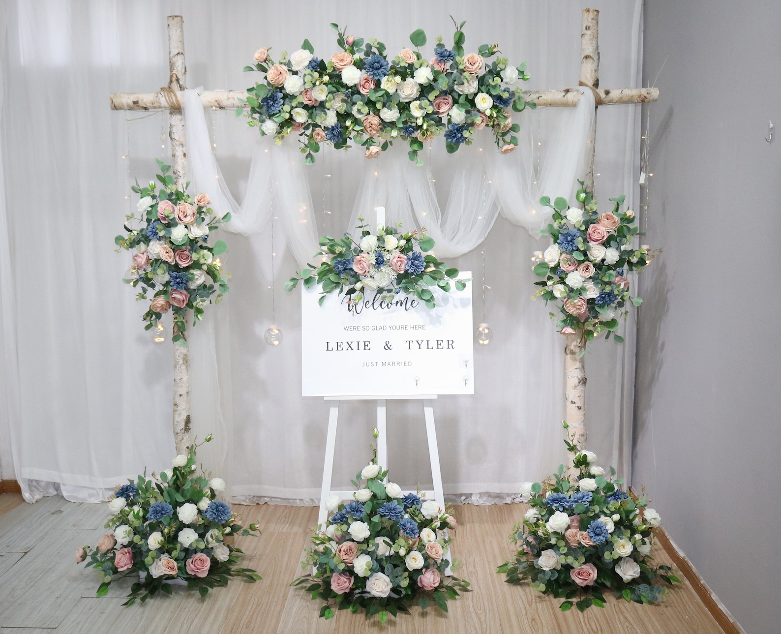 Dusty Blue and Dusty Pink Wedding Archway Flower, Dusty Blue Wedding ...