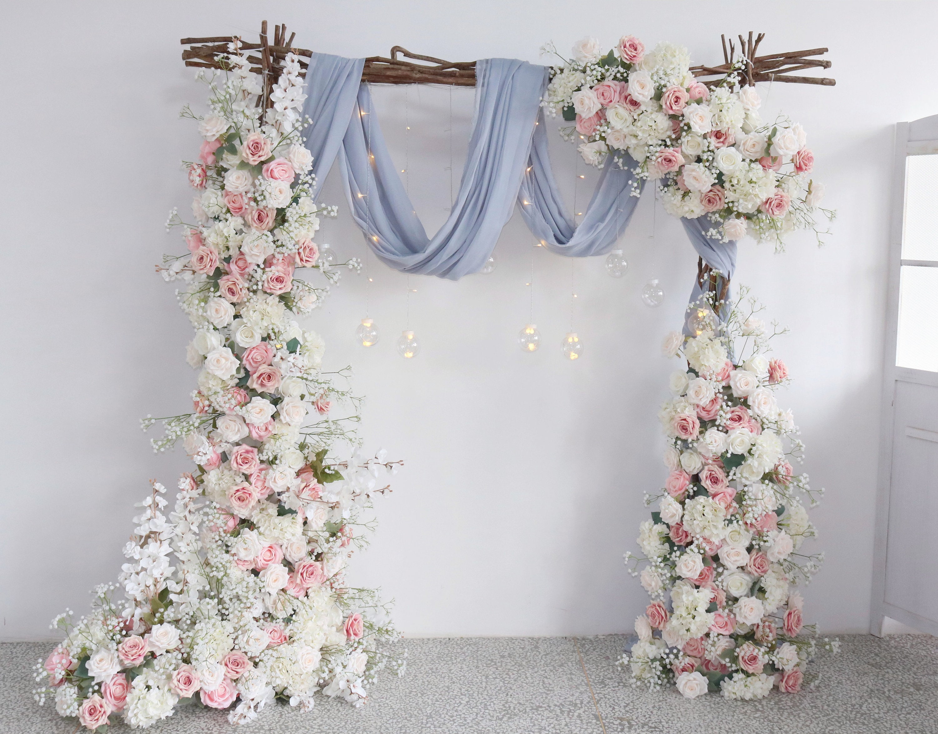 White and Dusty Pink Flower Arch for Wedding, Pink Wedding Corner Swag ...