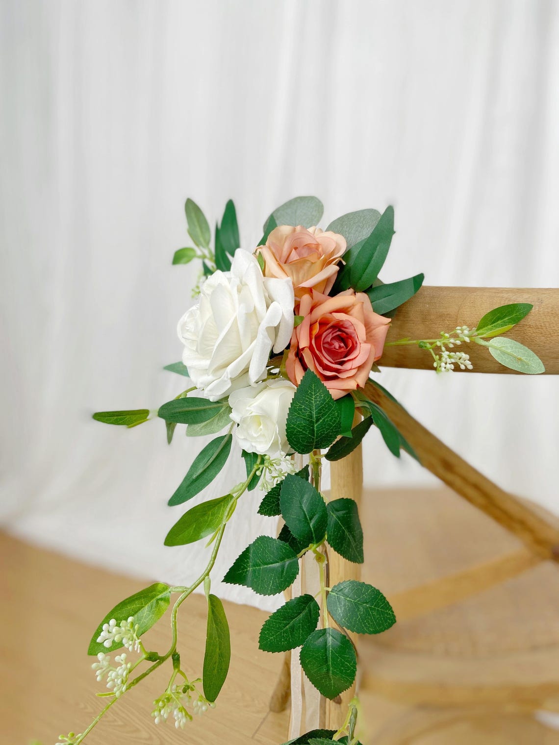 Wedding Chair Flower Swag, White Rose & Eucalyptus Decoration - Etsy