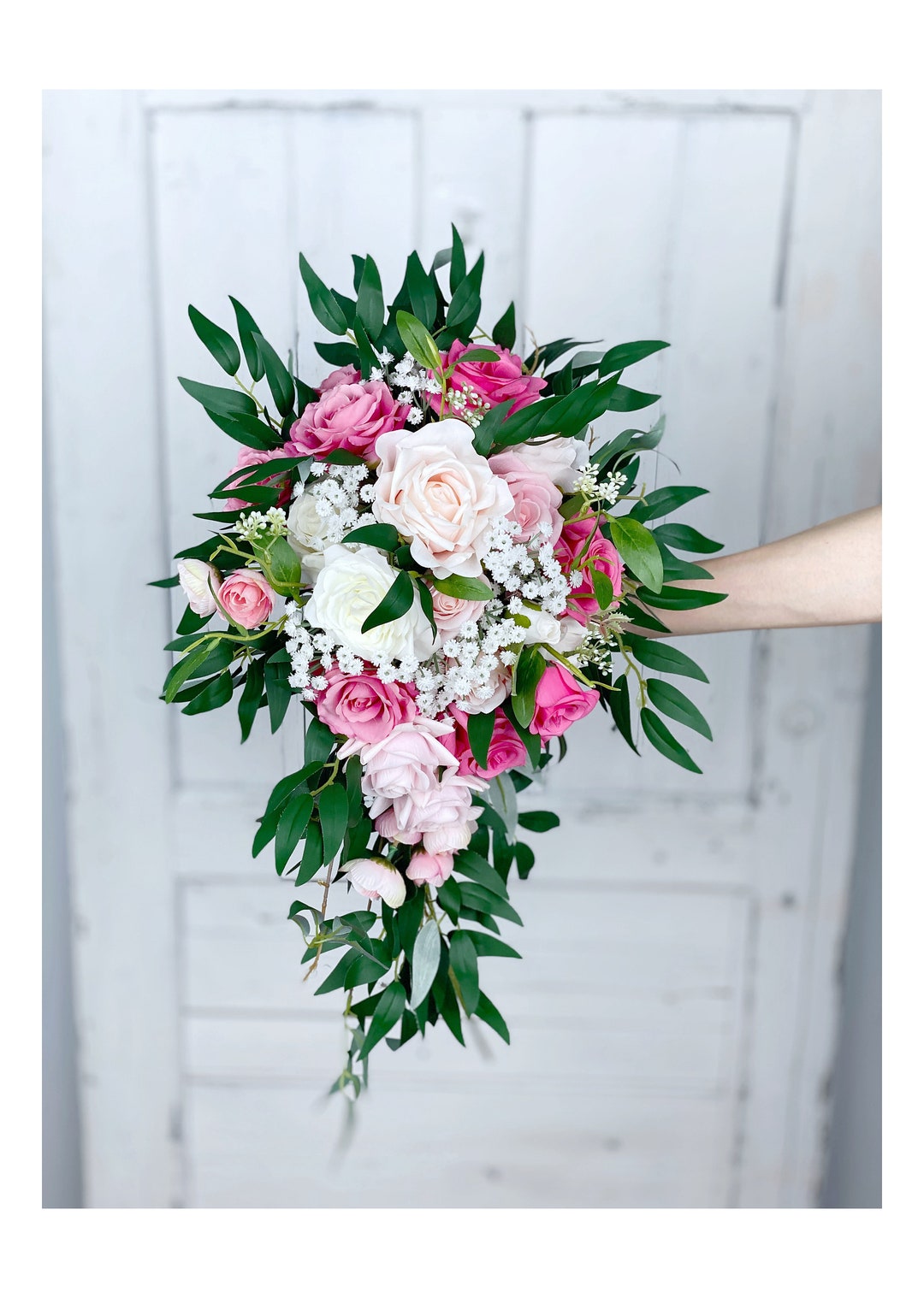 Cascading Wedding Bouquet, Fuchsia and Pink Bridal Bouquet, Boho ...