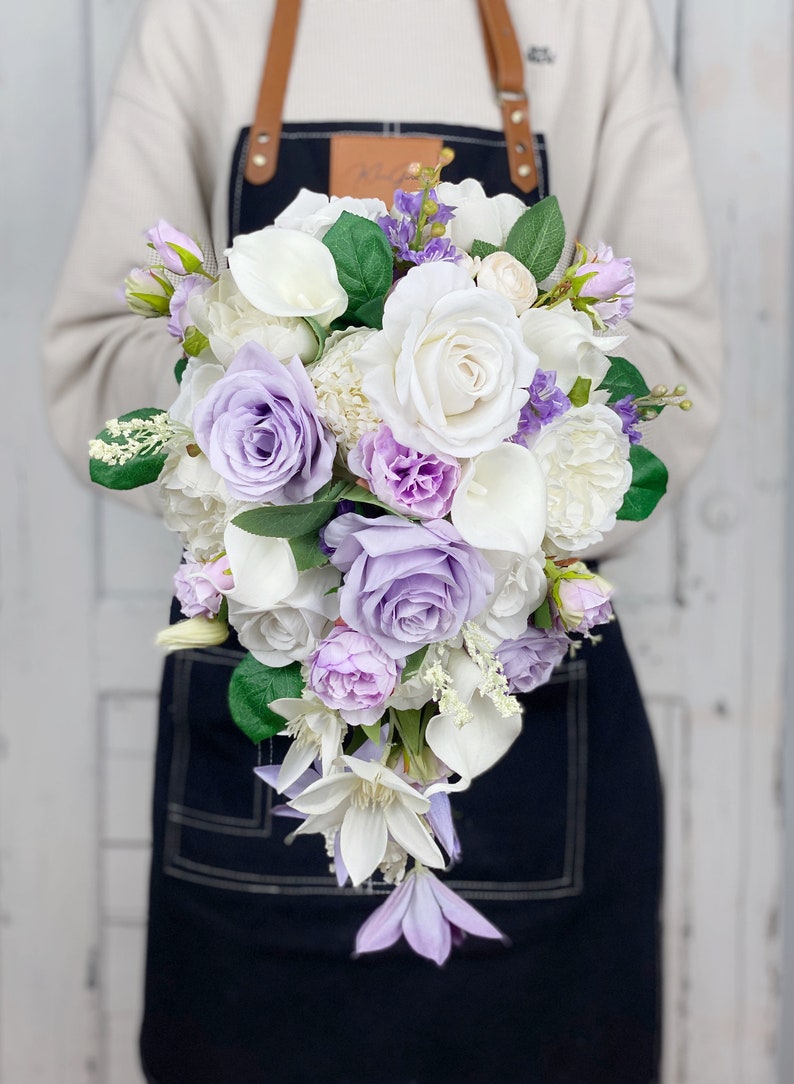Cascading Wedding Bouquet Lavender and White Bridal Bouquet - Etsy
