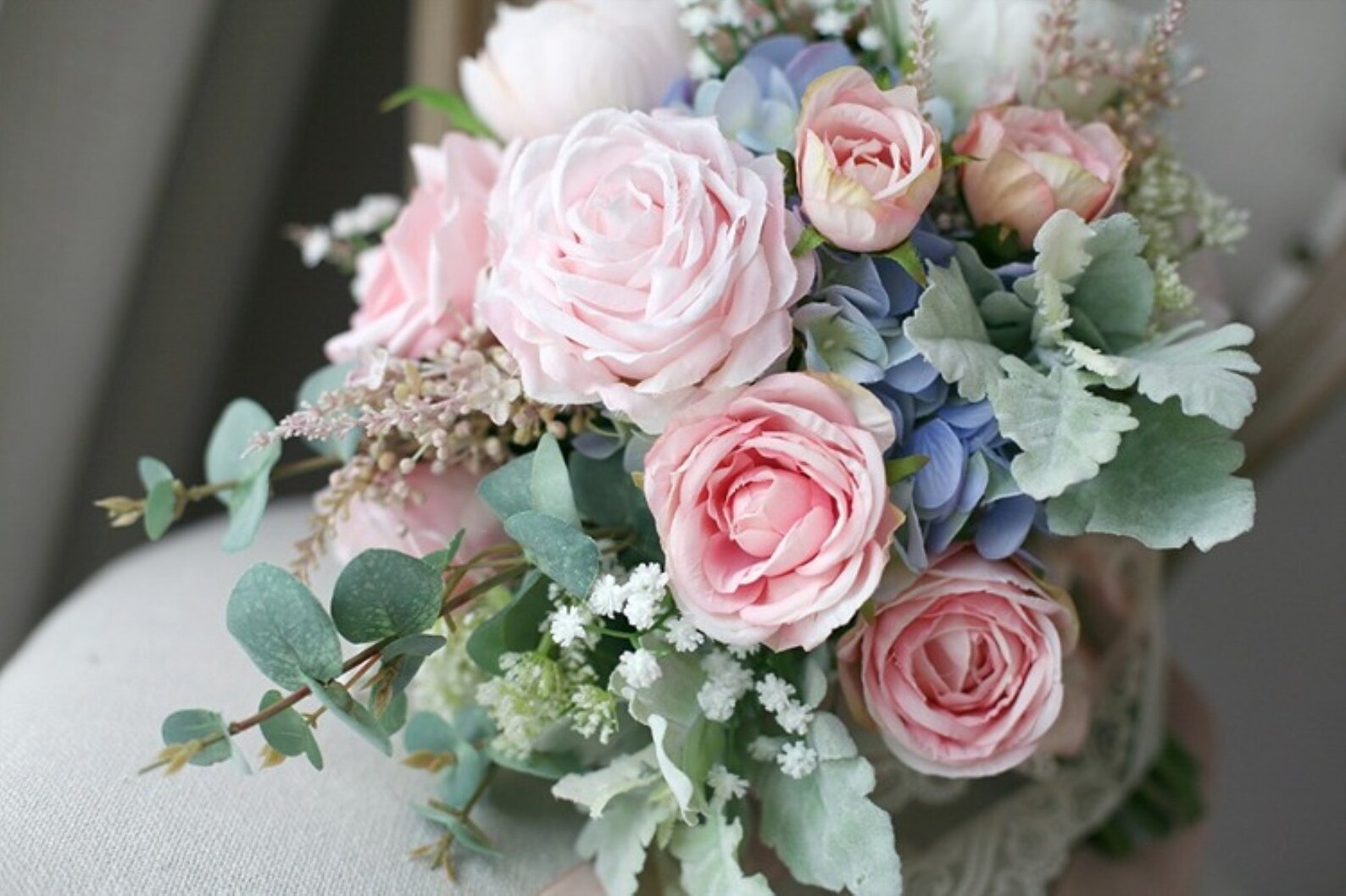 Bridal Bouquetblush Pink and Pale Blue Classic Wedding - Etsy