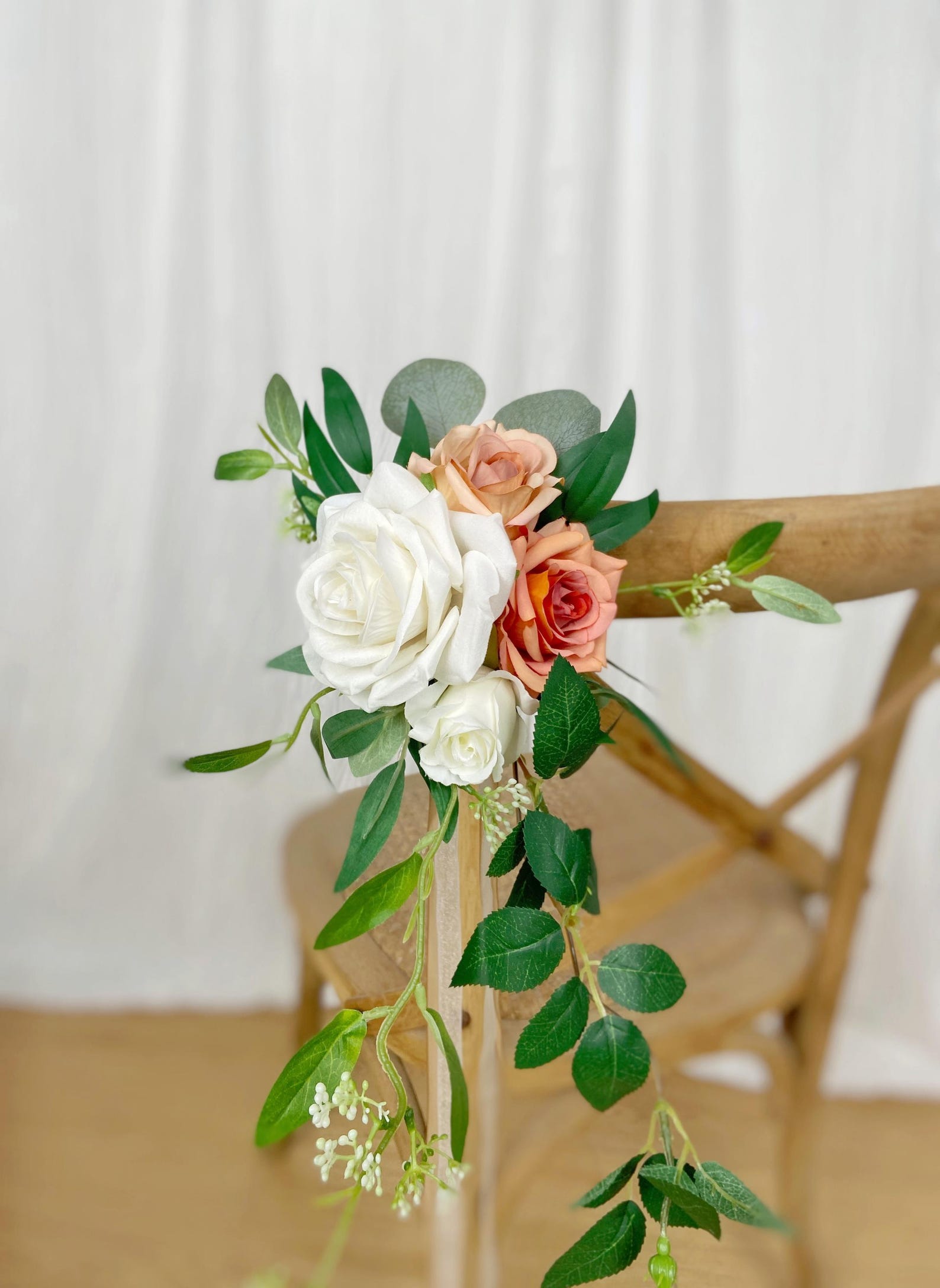 Wedding Chair Flower Swag, White Rose & Eucalyptus Decoration - Etsy