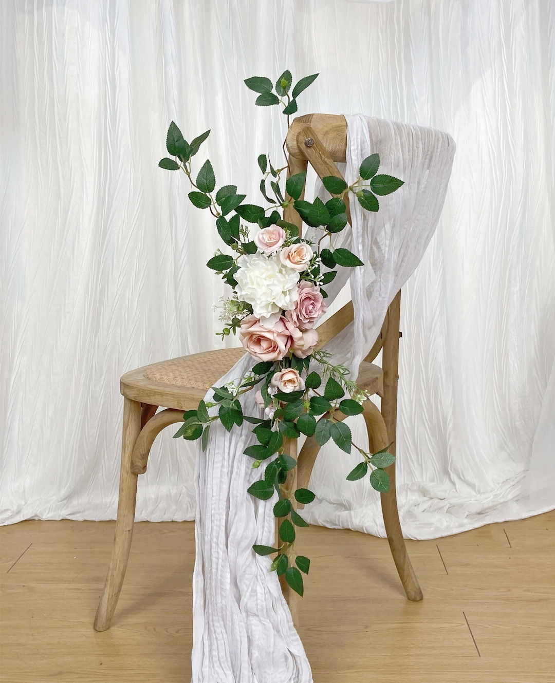 Dusty Pink Chair Swag, Greenery Chair Decoration, Aisle Flowers, Aisle ...
