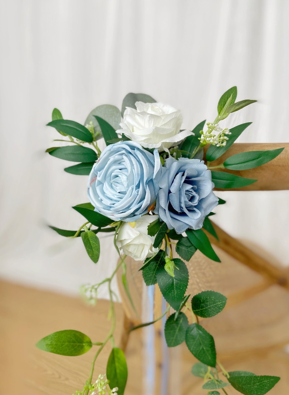 Dusty Blue Rose Chair Swag, Wedding Aisle Decoration - Etsy