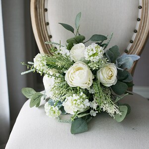 White Rose Bridal Bouquet, Classic Wedding Bouquet, Rustic Boho Flower ...
