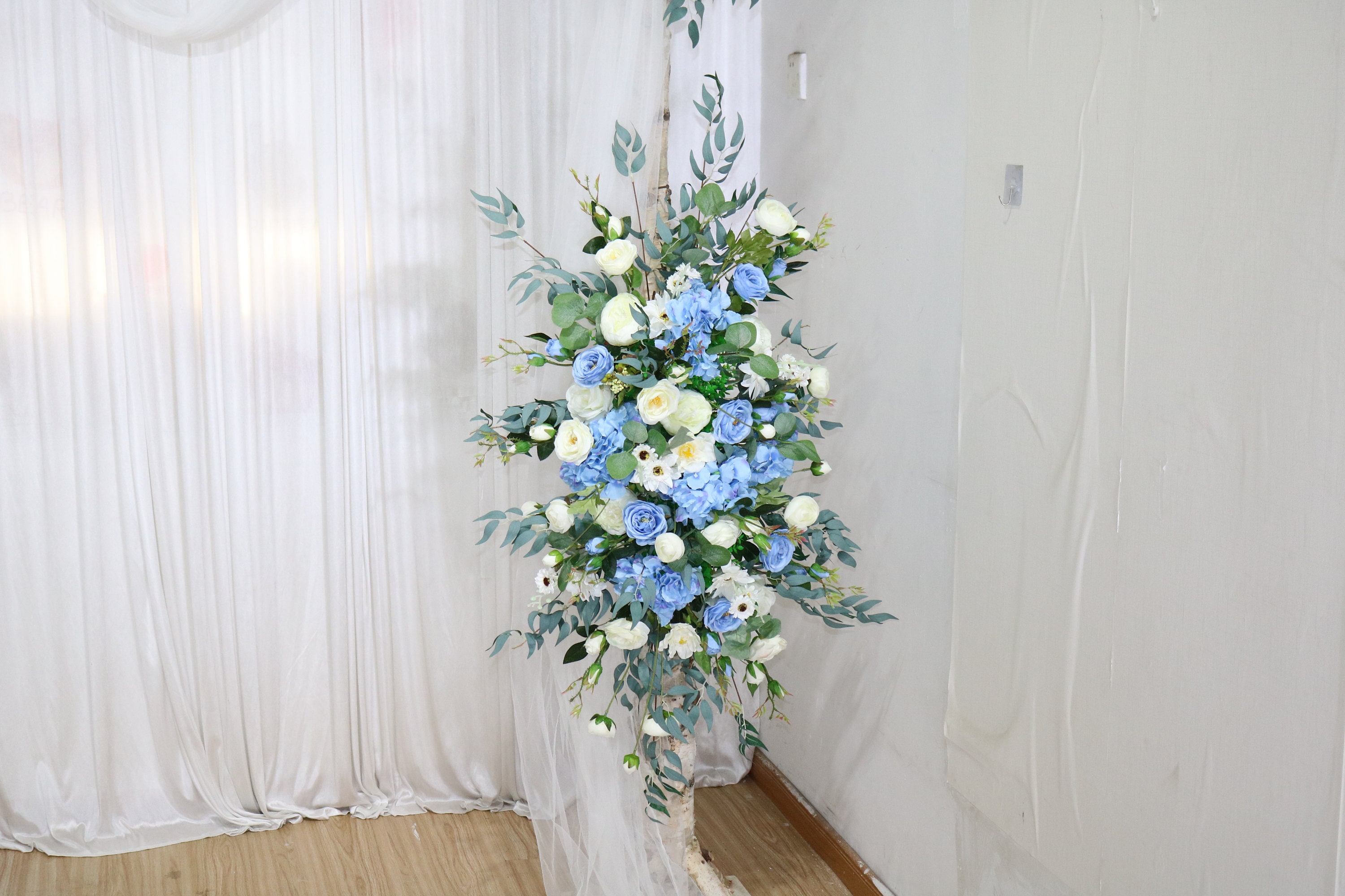 Dusty Blue and White Rose Greenery Wedding Archway Flower | Etsy