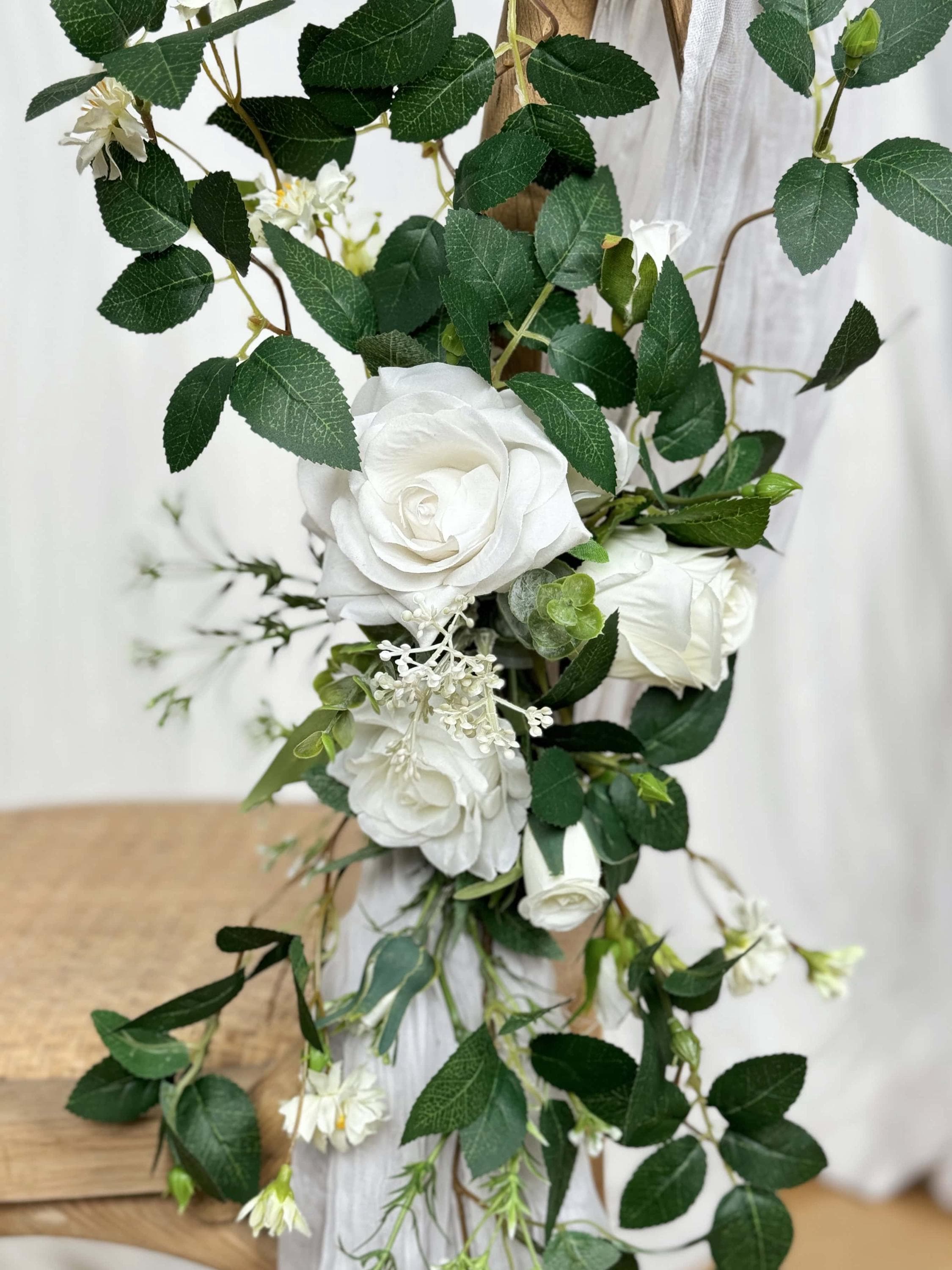 White Chair Swag, Greenery Chair Decoration, Aisle Flowers, Aisle ...