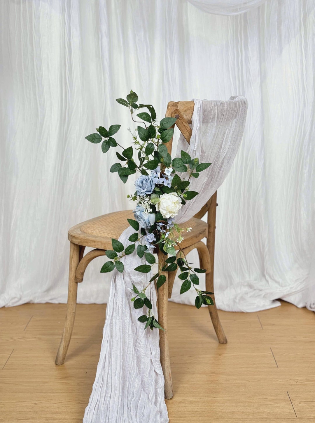 Dusty Blue Rose Chair Swag, Wedding Aisle Decoration - Etsy