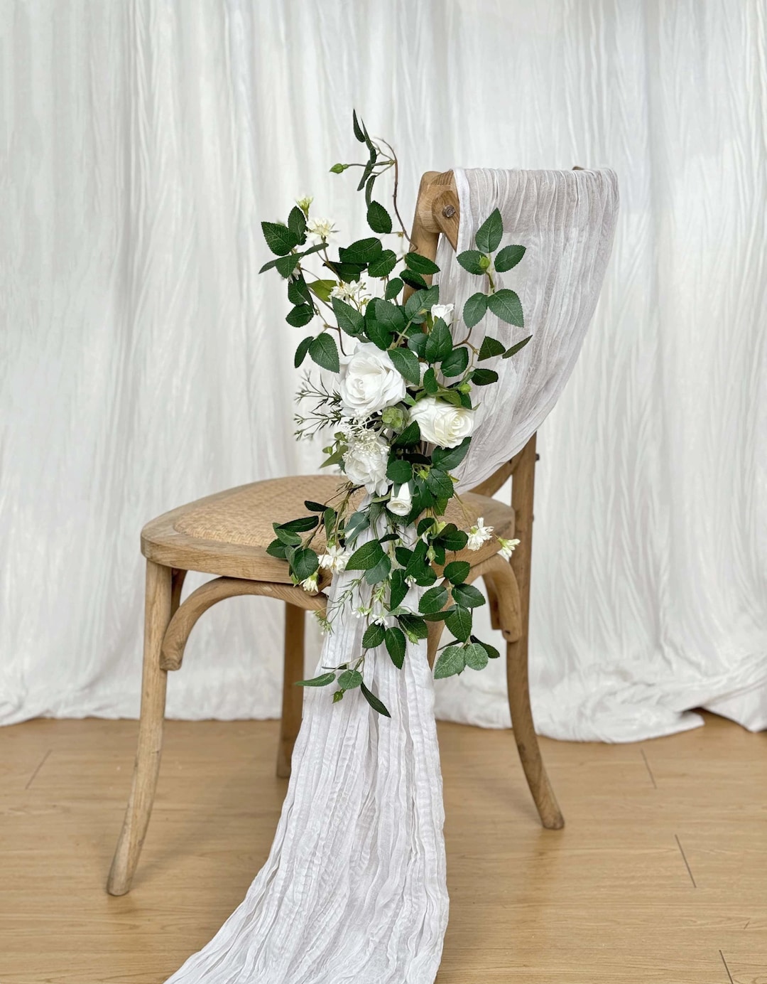 White Chair Swag, Greenery Chair Decoration, Aisle Flowers, Aisle ...