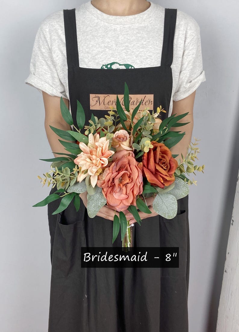 Terracotta, Rust Orange Cascading Bridal Bouquet, Teardrop Bouquet ...