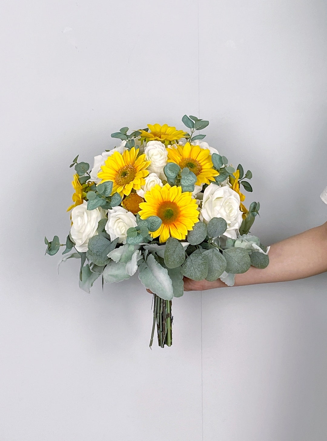White Rose and Sunflower Bridal Bouquet, Sunflower Wedding Bouquet ...